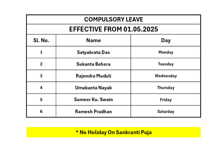 Meghalaya Govt Compulsory Leave Schedule | PDF