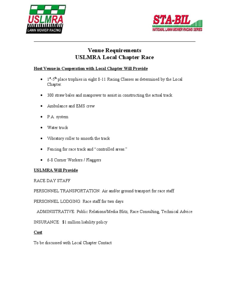 USLMRA Race Venue Requirements Guide | PDF