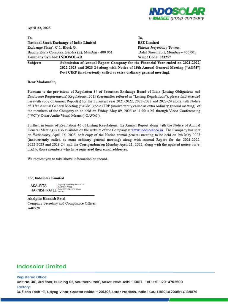 Indosolar Limited: Akalpita Harnish Patel | PDF | Audit | Loans