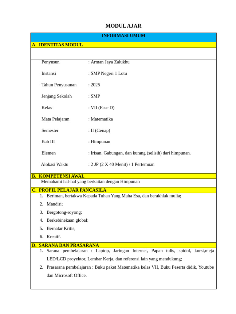 Modul Ajar Ujian | PDF