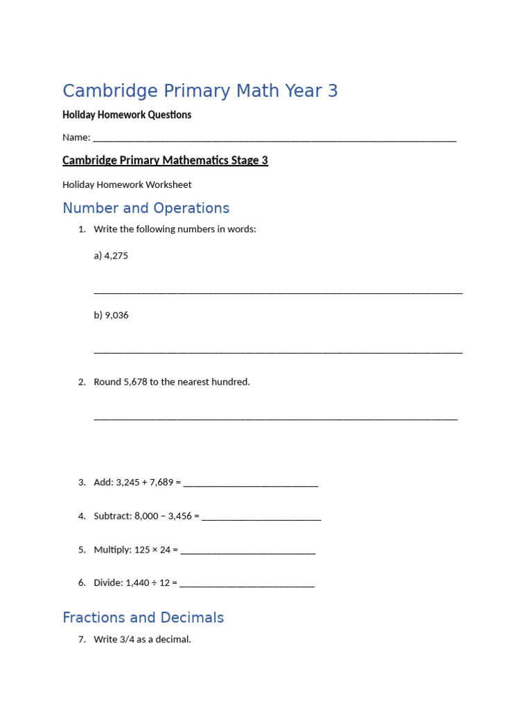 Cambridge Primary Math Year 3 Worksheet | PDF | Elementary Mathematics | Geometry