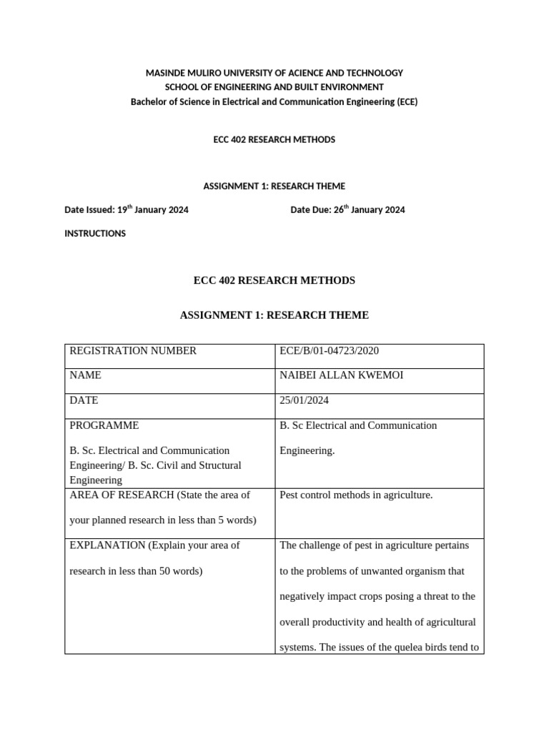 My ECC 402 Assignment in Electrical Engineering | PDF | Agriculture | Pest Control