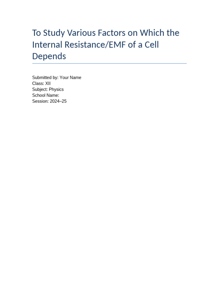 Internal Resistance EMF Project | PDF | Electrode | Electrochemistry