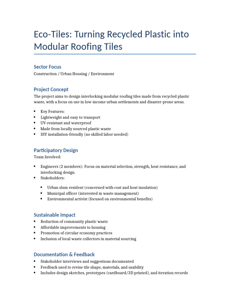 Eco-Tiles: Sustainable Roofing Solution | PDF
