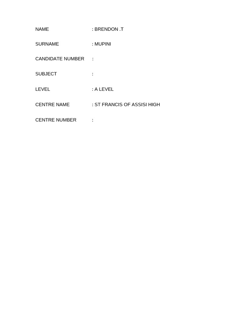 A Level Candidate Profile: Brendon Mupini | PDF