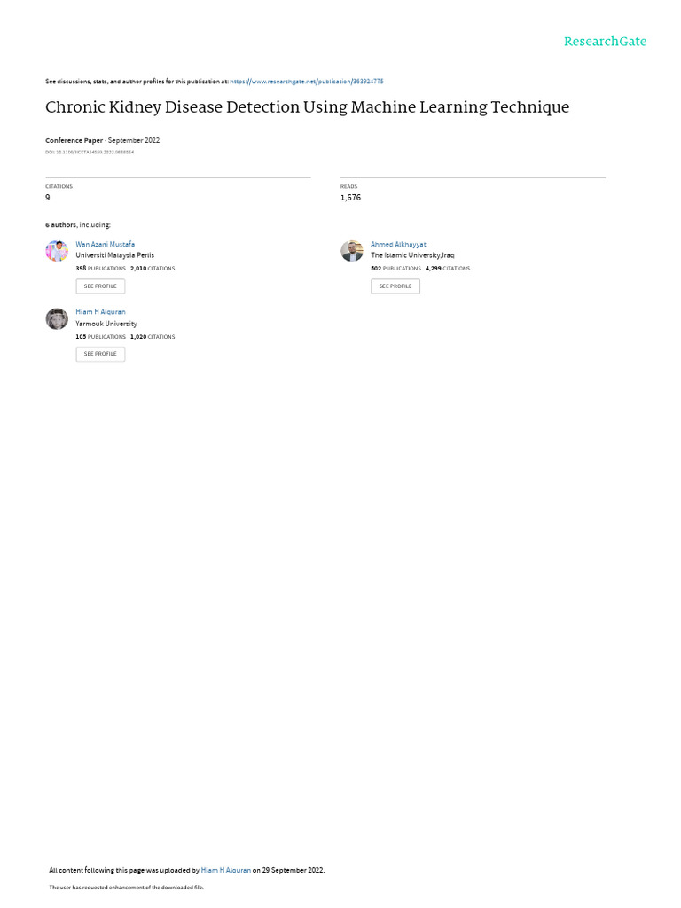 Chronic Kidney Disease Detection Using Machine Learning Technique | PDF | Receiver Operating ...