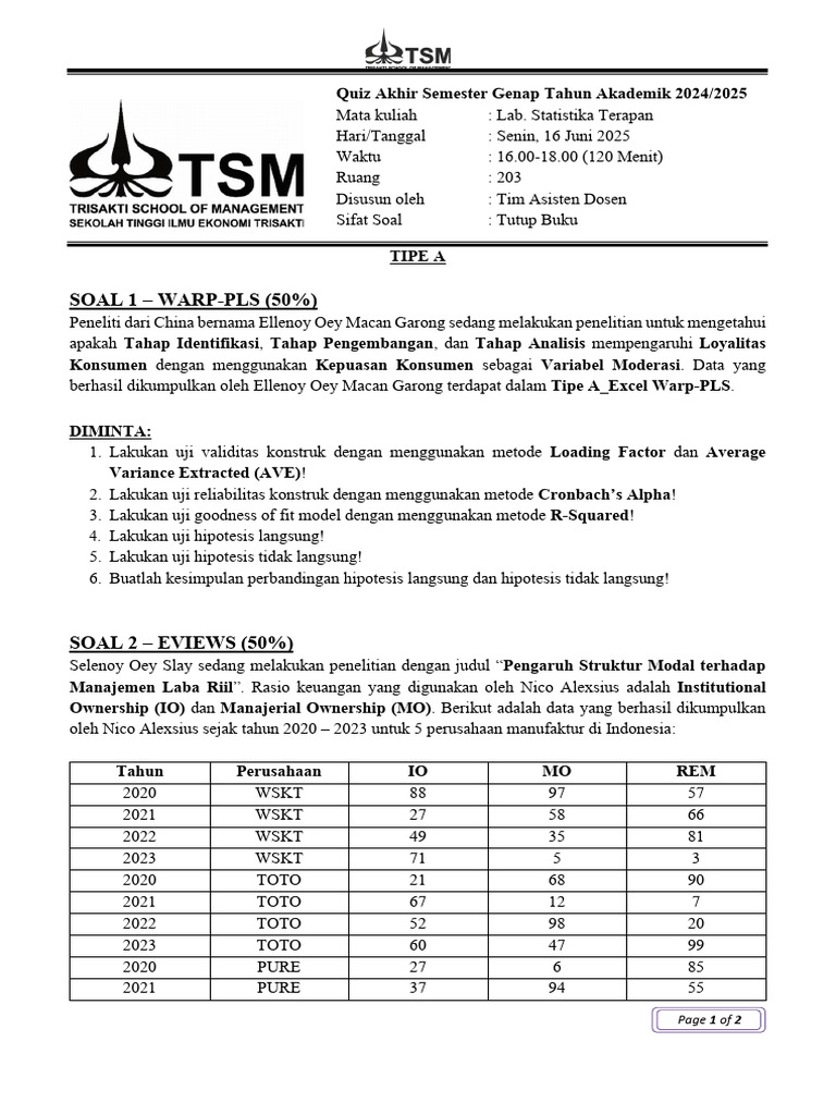 Ujian Statistika: Analisis dan Uji Model | PDF