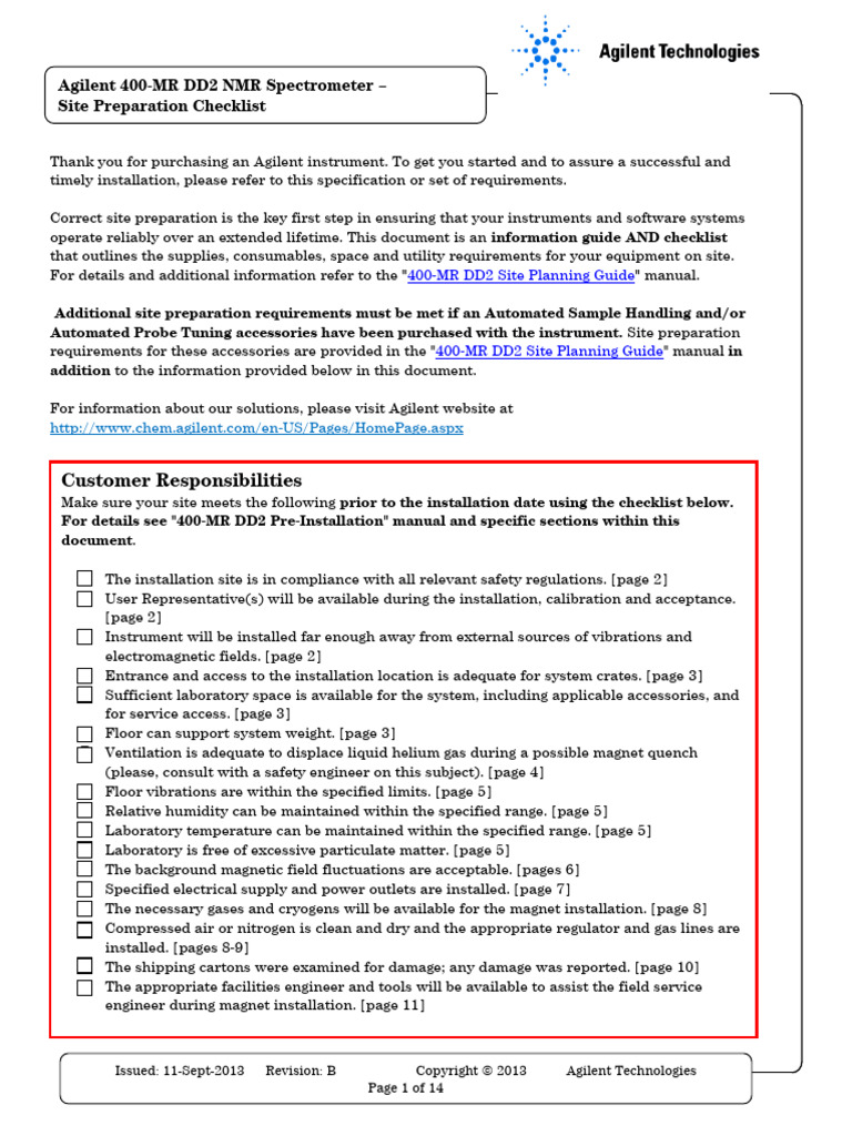 Agilent 400-MR DD2 NMR Setup Checklist | PDF | Nuclear Magnetic ...
