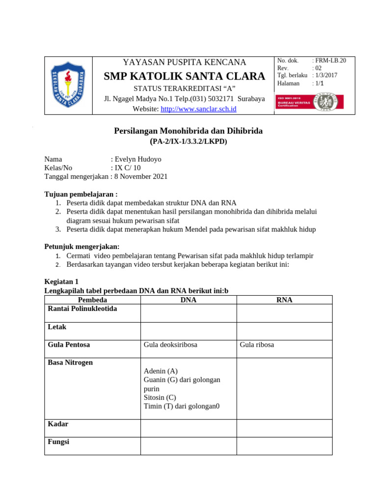 LKPD Persilangan Monohibrid dan Dihibrid | PDF