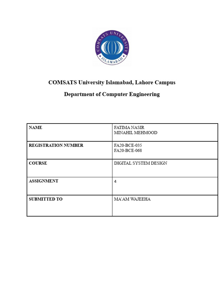 DSD - Assignment4 (FA20-BCE-035 - 068) | PDF | Computer Science | Computer Engineering