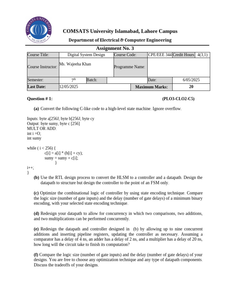 CPE344 - Digital System Design - Assignment-3 | PDF