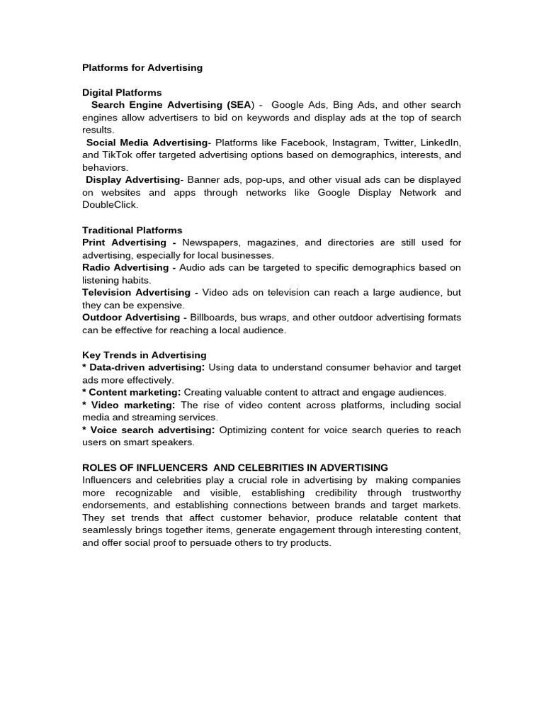 Advertising Platforms Overview | PDF
