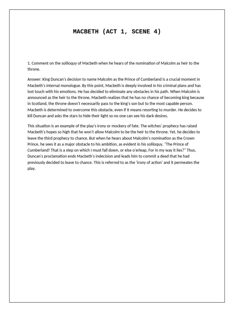 Macbeth Act 1, SC 4 | PDF