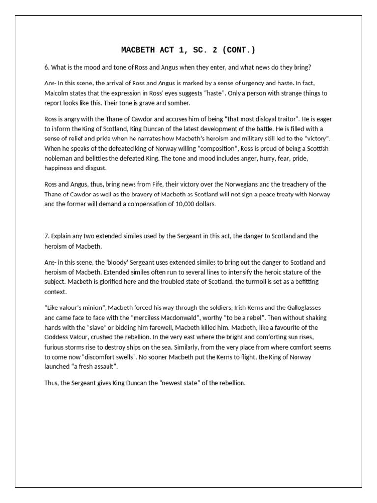 Macbeth Act 1, SC 2 | PDF