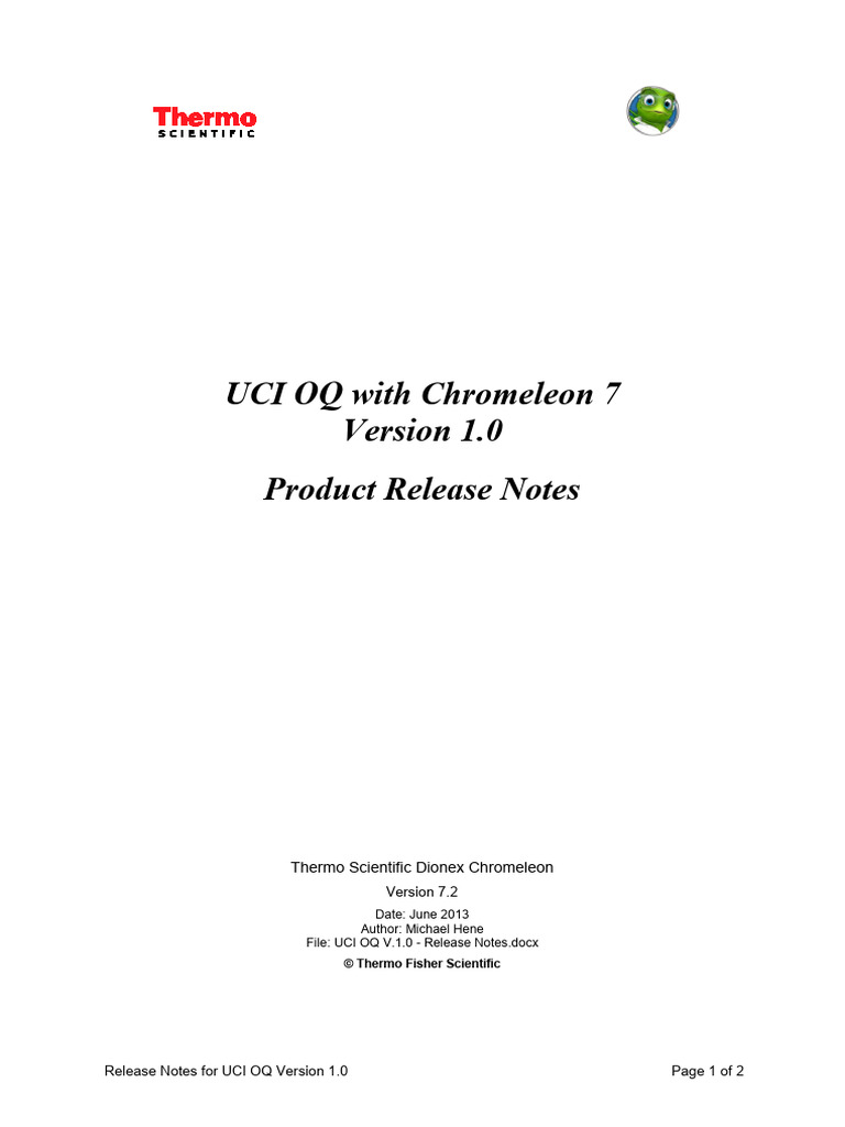 UCI OQ v.1.0 - Release Notes | PDF