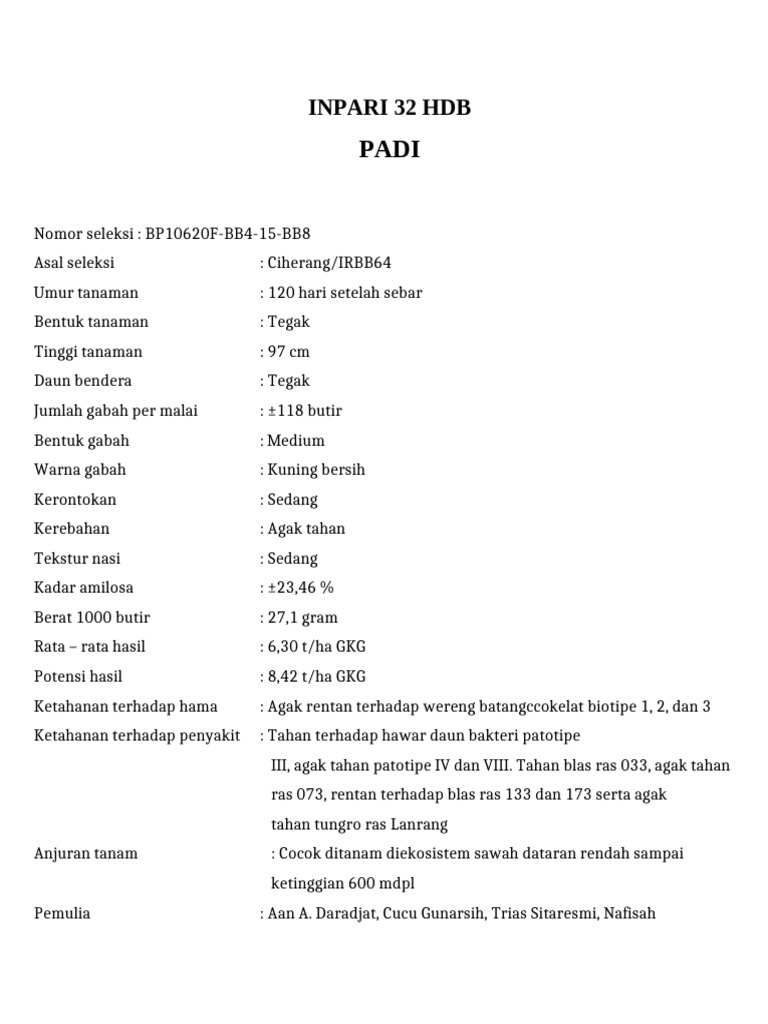Deskripsi Inpari 32 HDB | PDF