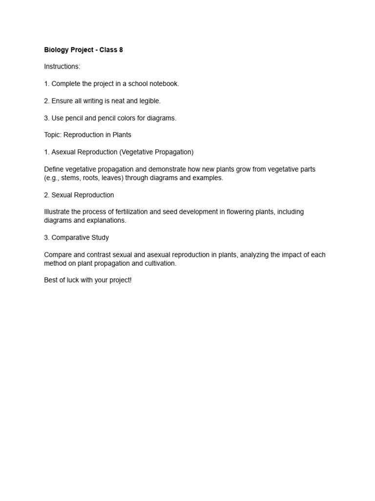 Reproduction in Plants Project Guide | PDF
