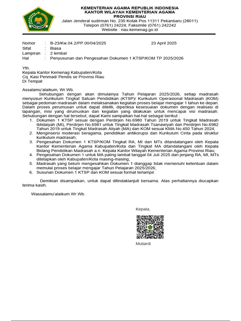 Pengesahan Dokumen KTSP 2025/2026 | PDF