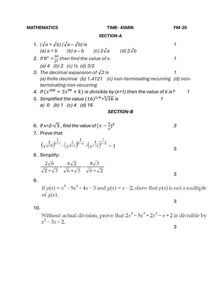 CBSE Class 9 Maths Practice Questions | PDF
