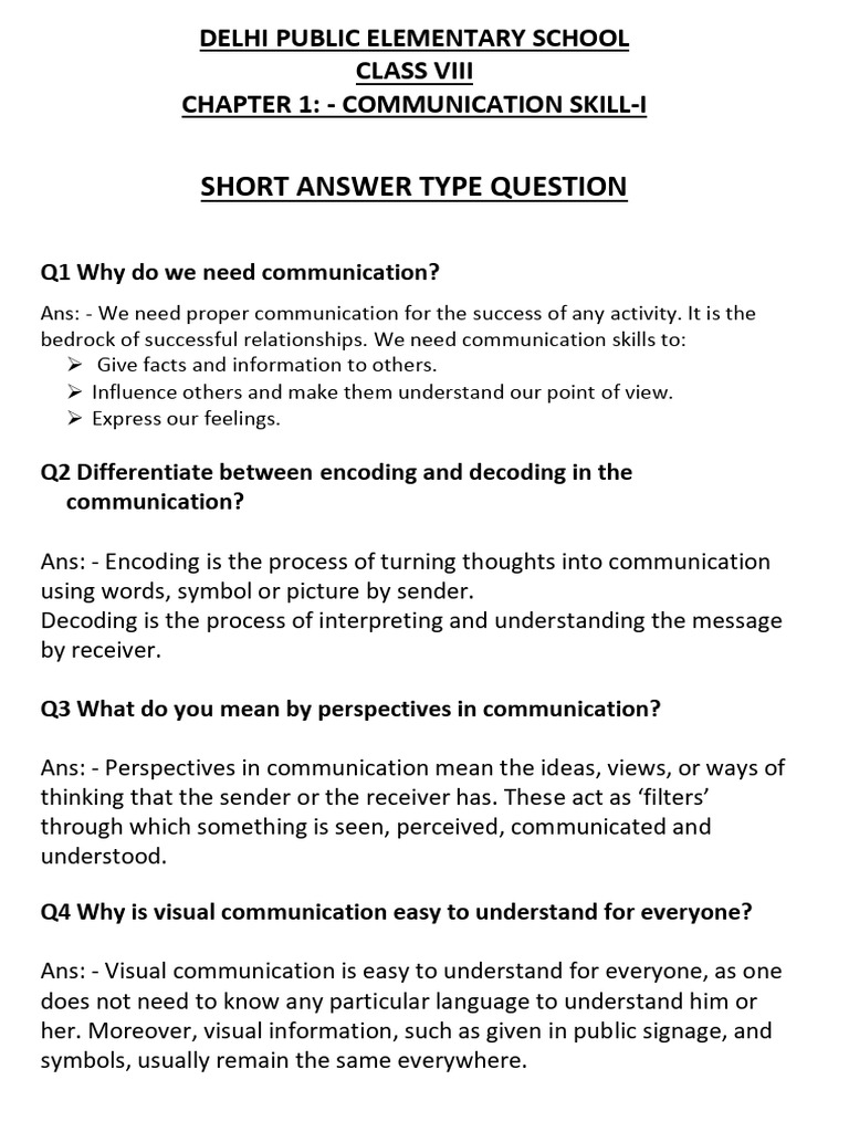 Chapter-1 Communication Skill-I Answers | PDF | Communication | Nonverbal Communication