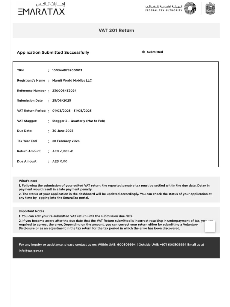 Maruti World Mobiles - VAT 201 Return | PDF