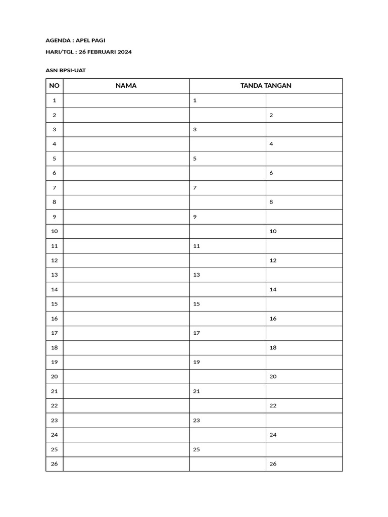 Daftar Absen Upacara Asn | PDF