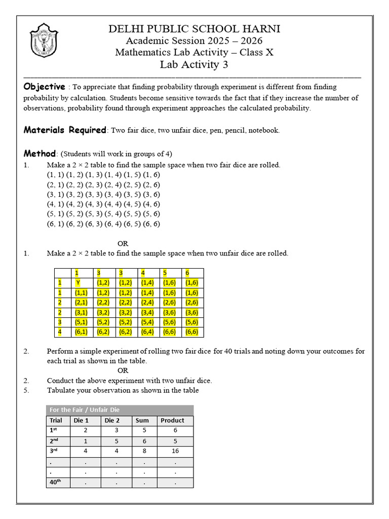 X Lab Activity No. 3 Probability 2025-26 | PDF | Probability | Statistical Theory