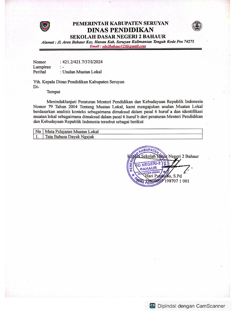 Usulan Muatan Lokal, SDN 2 Bahaur | PDF