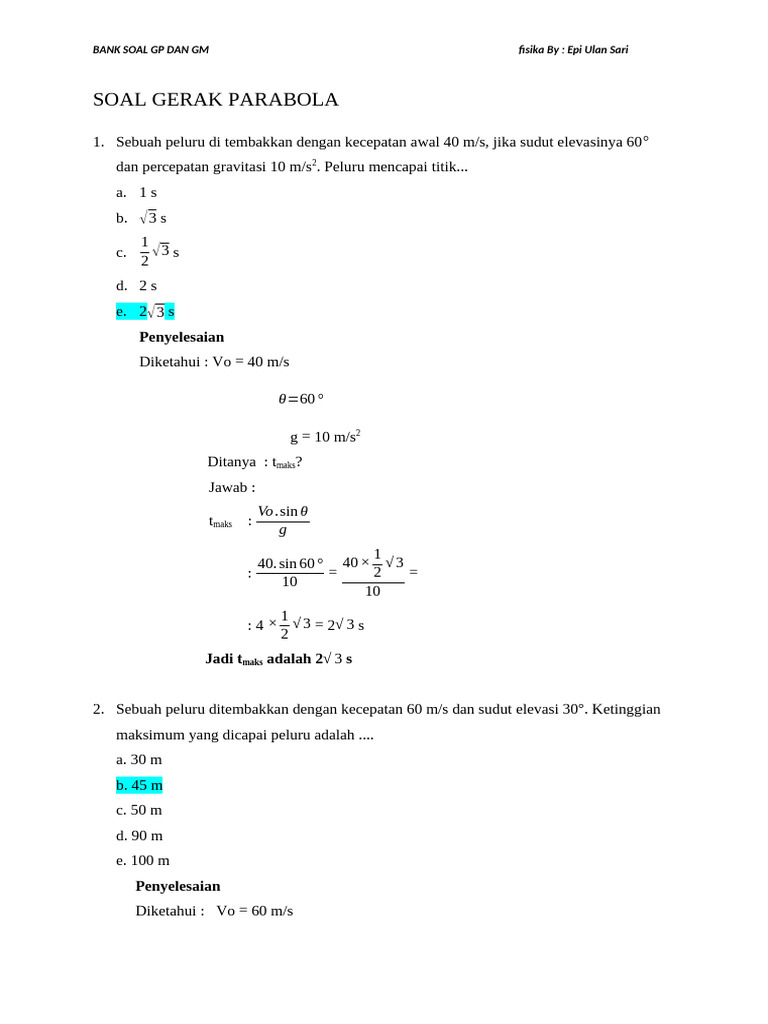 Bank Soal Gerak Parabola Dan Melingkar | PDF