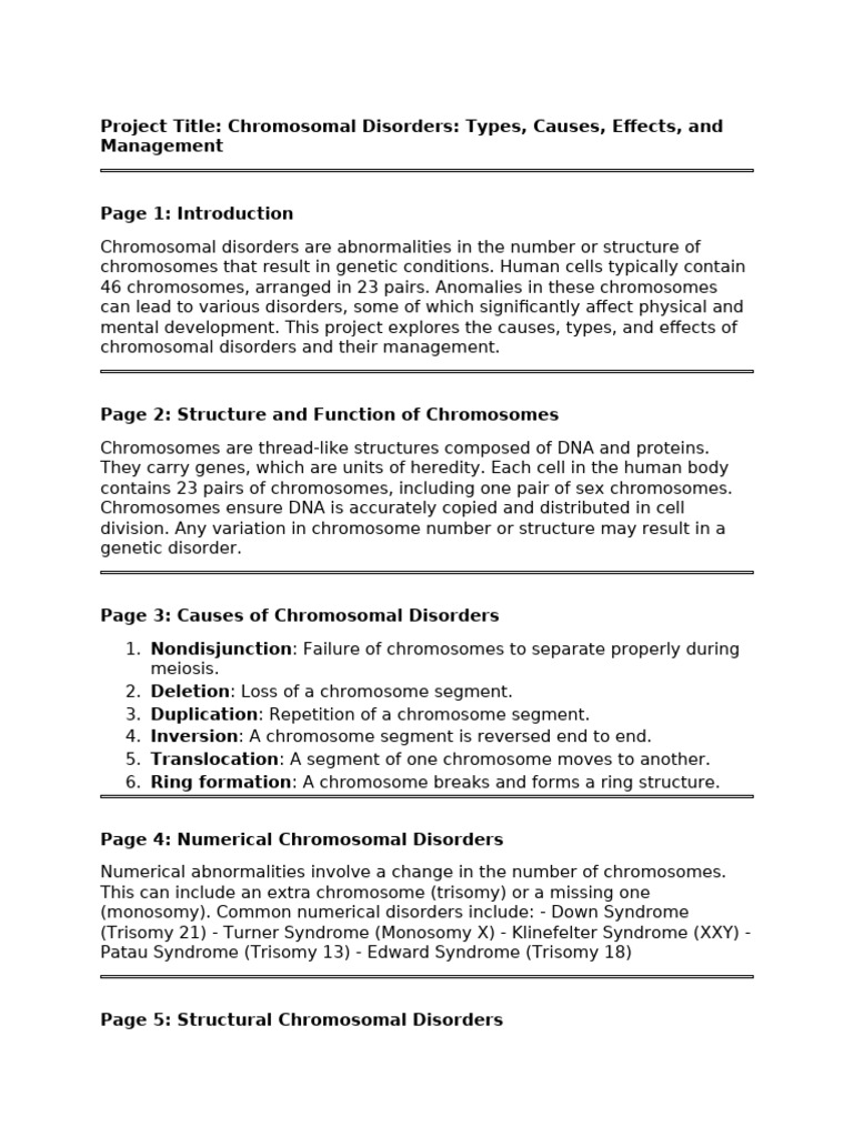 Chromosomal Disorders Project | PDF | Down Syndrome | Genetics