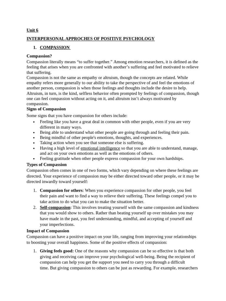 Positive Unit 6 | PDF | Empathy | Gratitude