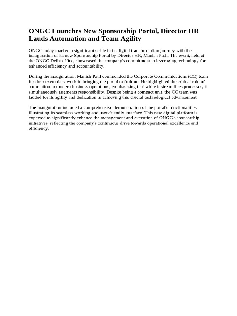 ONGC Launches New Sponsorship Portal | PDF