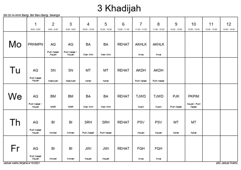 Jadual Kelas 3 Khadijah | PDF