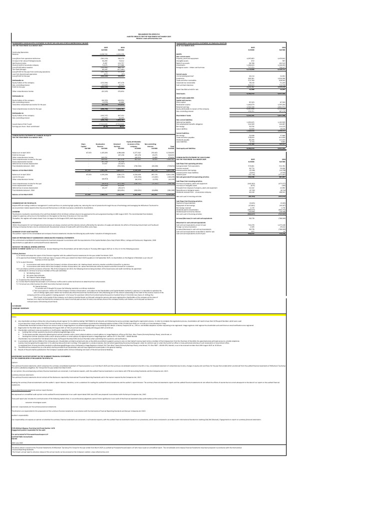 Williamson Tea Kenya 2025 Results | PDF | Equity (Finance) | Dividend