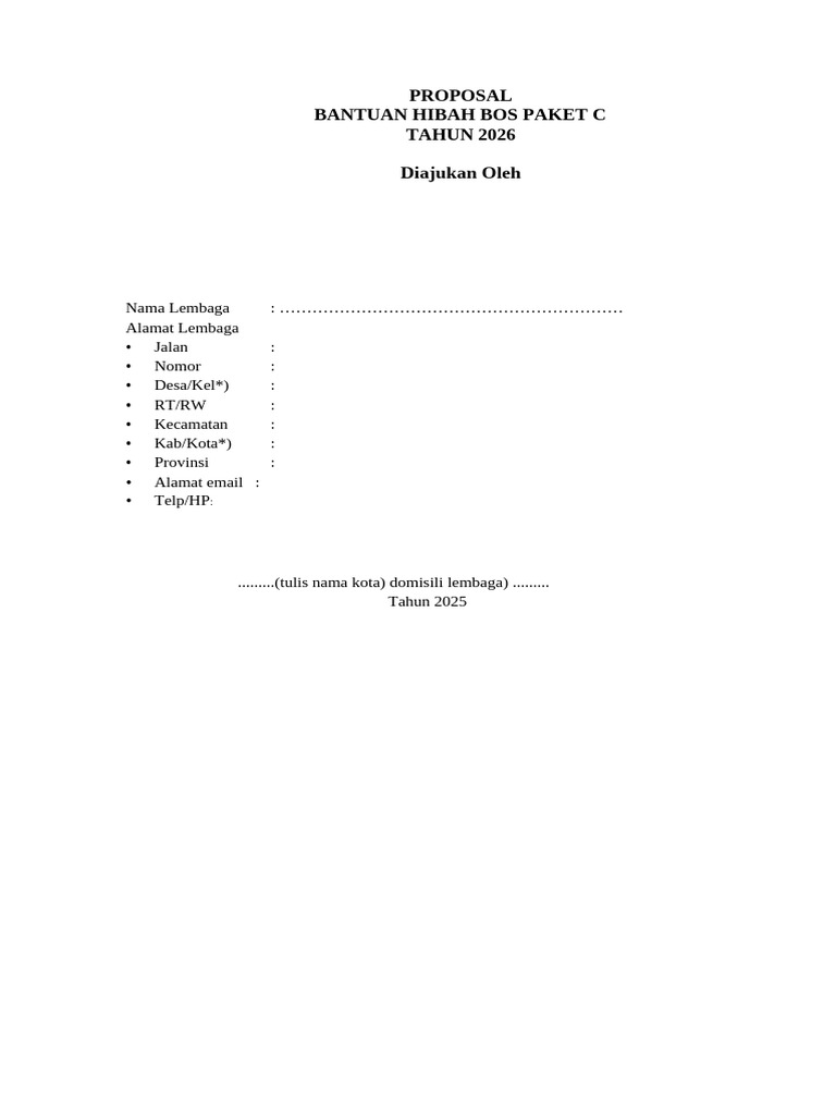 Proposal Bos Paket C 2026 Awal | PDF