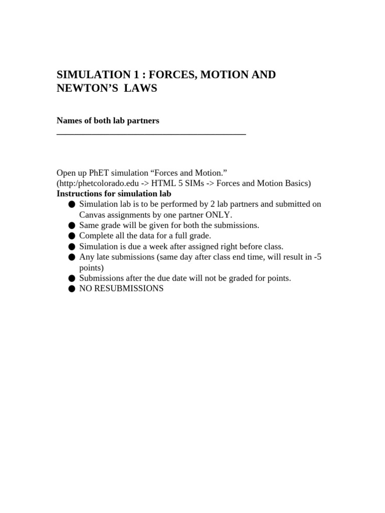Sim 1 Forces Motion and Newton's Laws | PDF | Force | Applied And Interdisciplinary Physics