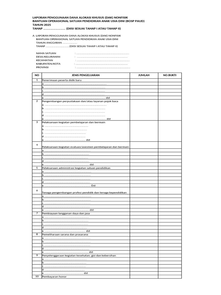LPJ Bop Paud Ta 2025 | PDF