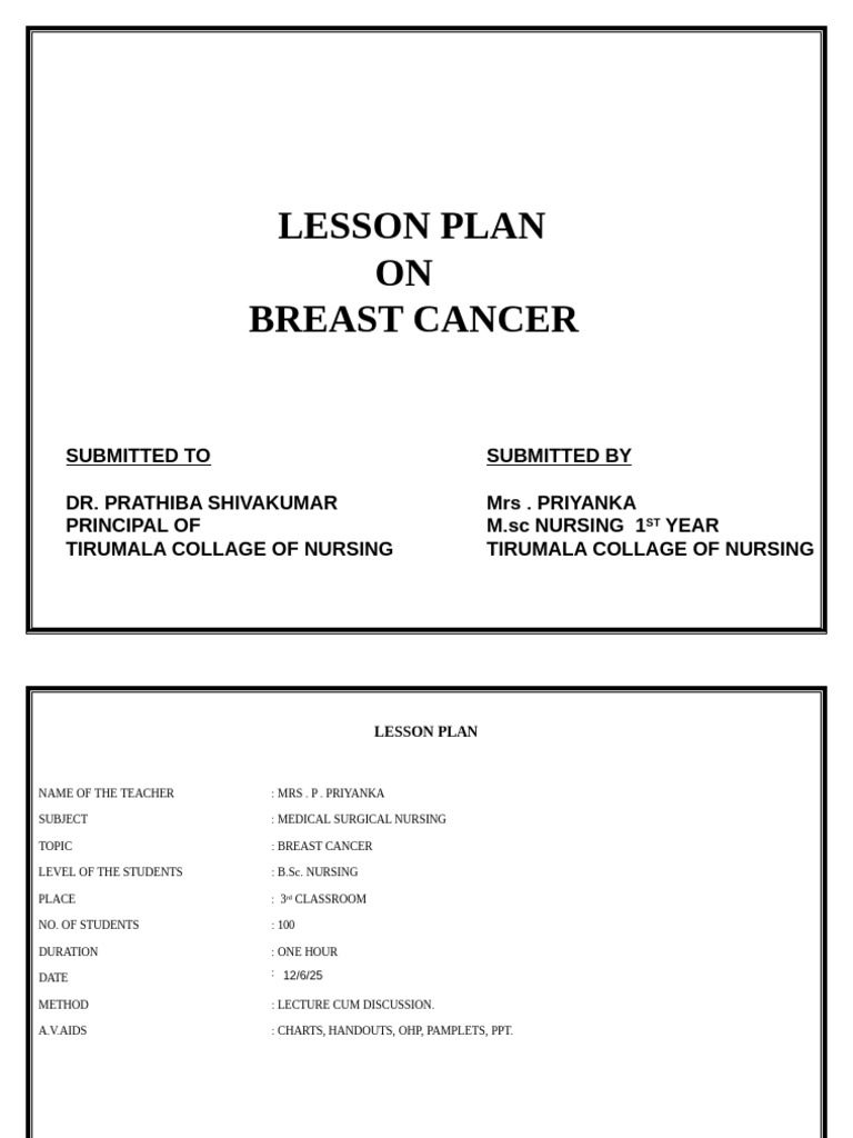 Lesson Plan On Breast Cancer | PDF | Mastectomy | Breast