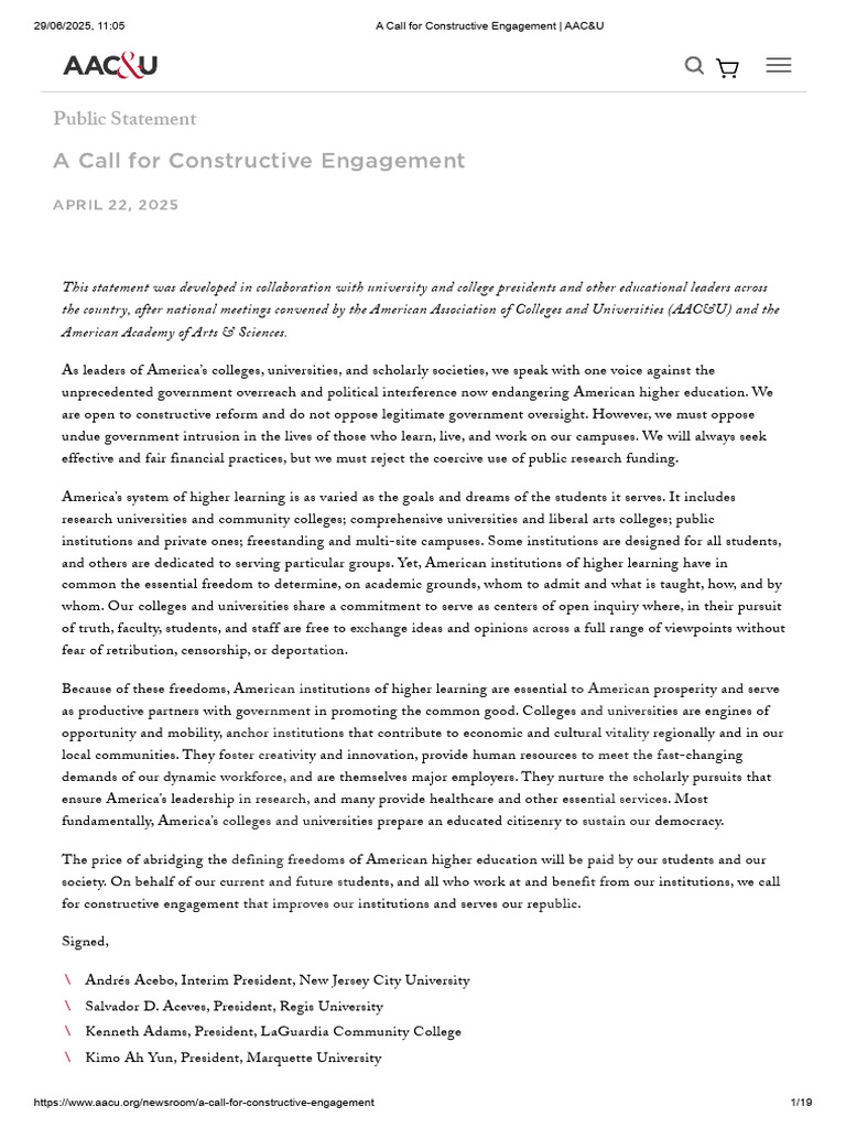 AAC&U Statement on Higher Education Freedom | PDF | University ...