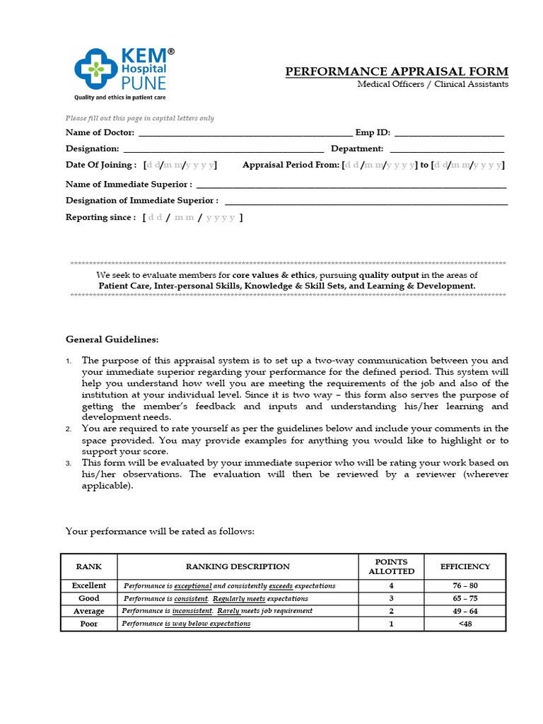 Medical Performance Appraisal Form | PDF | Physician | Health Care