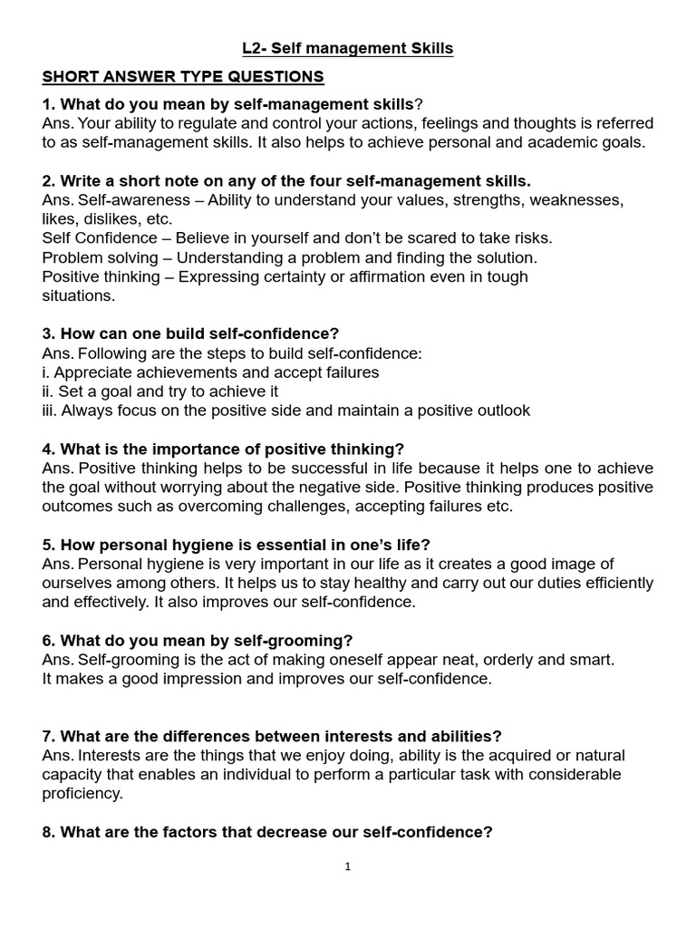 L2-Self Management Skills | PDF | Hygiene | Stress (Biology)