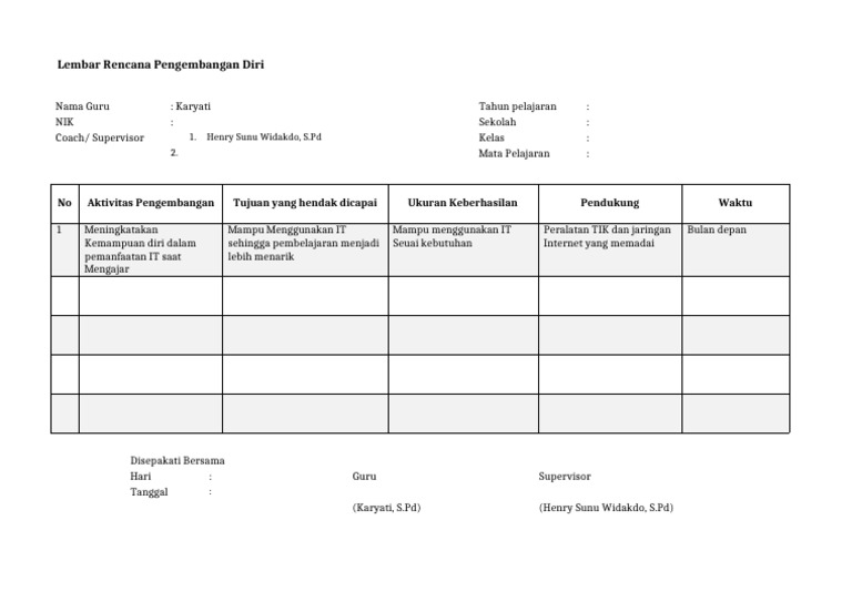 Lampiran 7 - Lembar Rencana Pengembangan Diri | PDF