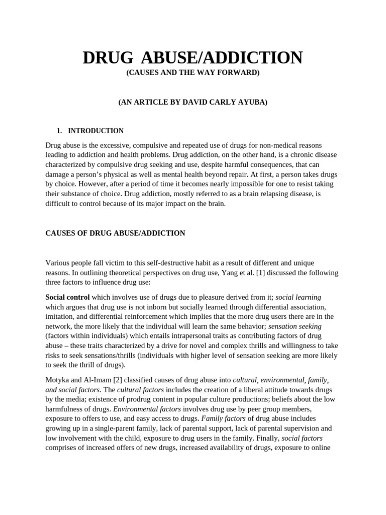 DRUG ADDICTION Article by David Carly Ayuba | PDF | Substance Abuse ...