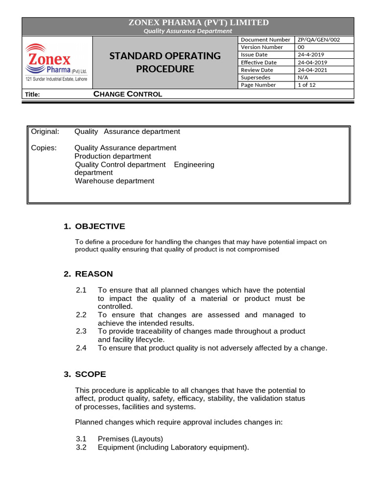 Change Control Procedure Overview | PDF | Quality Assurance