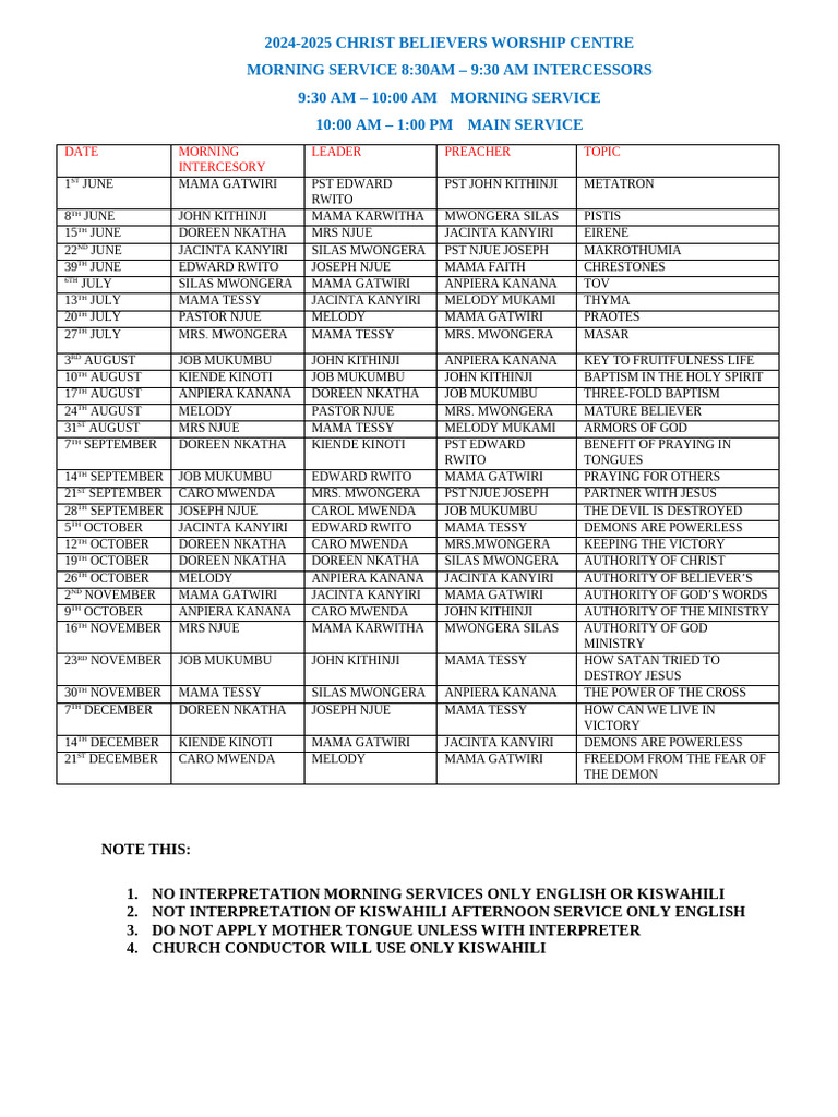 2024-2026 Worship Schedule & Topics | PDF | Jesus | Religious Belief ...