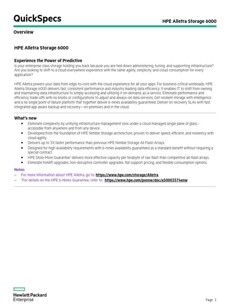 HPE Alletra Storage 6000 QuickSpecs | PDF | Cloud Computing | Computer Engineering