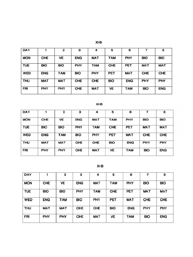 11-B Time Table 2025 - 26 | PDF