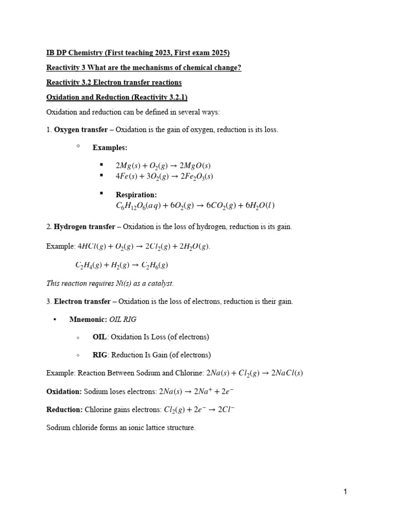 Open Reactivity 3.2 Electron Transfer Reactions (Teacher) | PDF | Redox ...