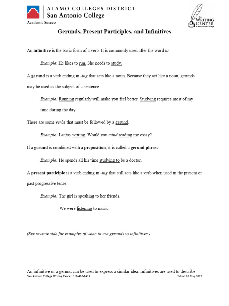 Gerunds, Present Participles, and Infinitives | PDF