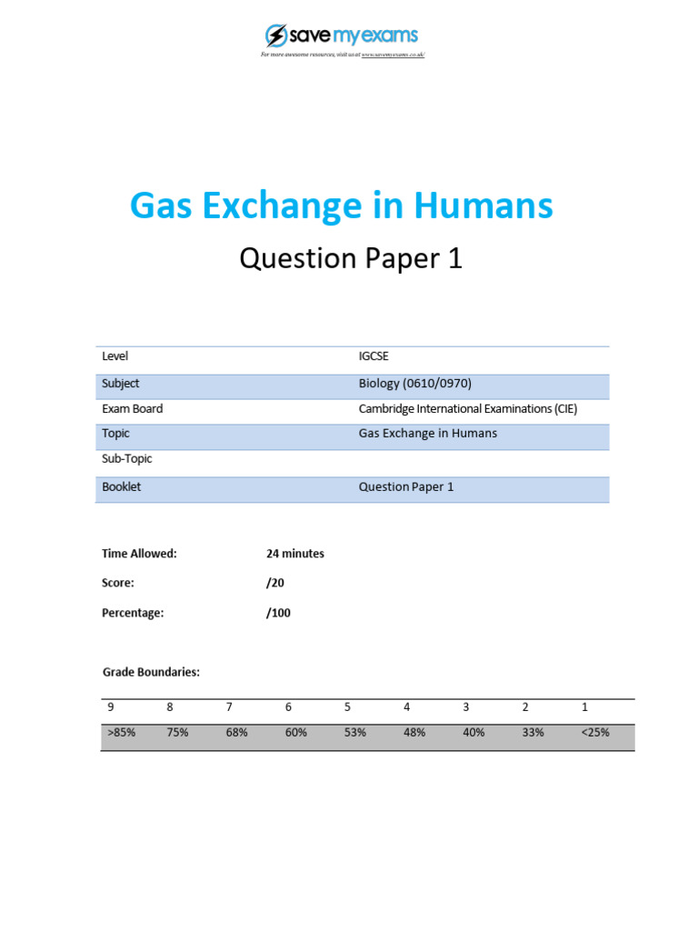 Gas Exchange in Humans: IGCSE Practice | PDF | Secondary Education ...